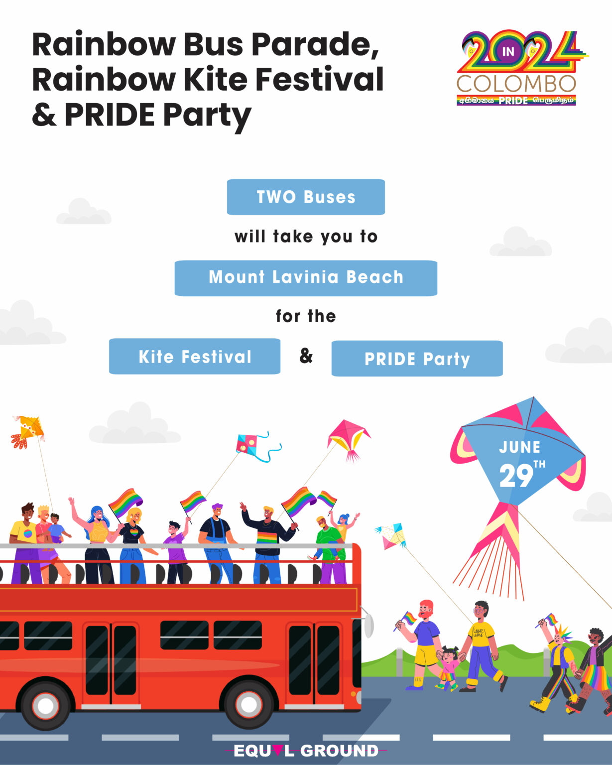 Rainbow Bus Parade, Kite Festival & PRIDE Party - EQUAL GROUND